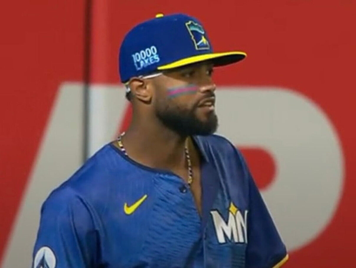 Twins outfielder Willi Castro uses in game Trans Pride eye black ...